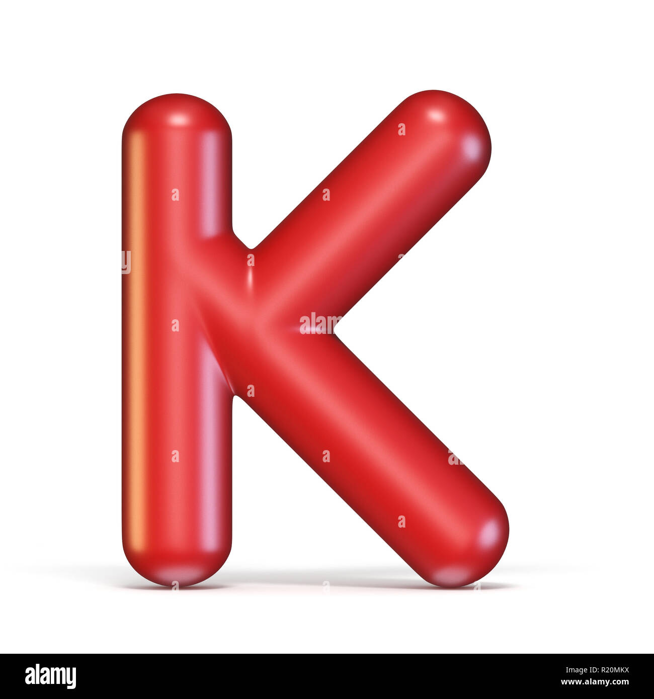 Red glossy font Letter K 3D rendering illustration isolated on white ...