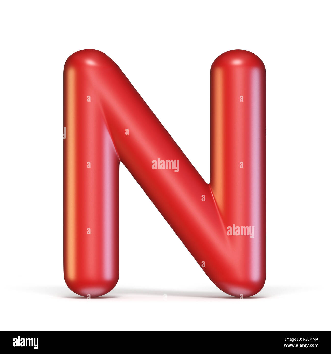 Red glossy font Letter N 3D rendering illustration isolated on white ...