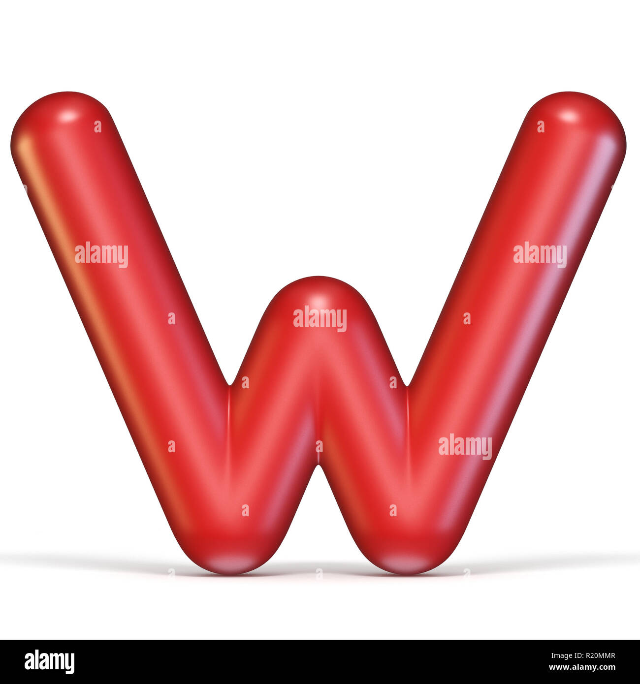 Red glossy font Letter W 3D rendering illustration isolated on white ...