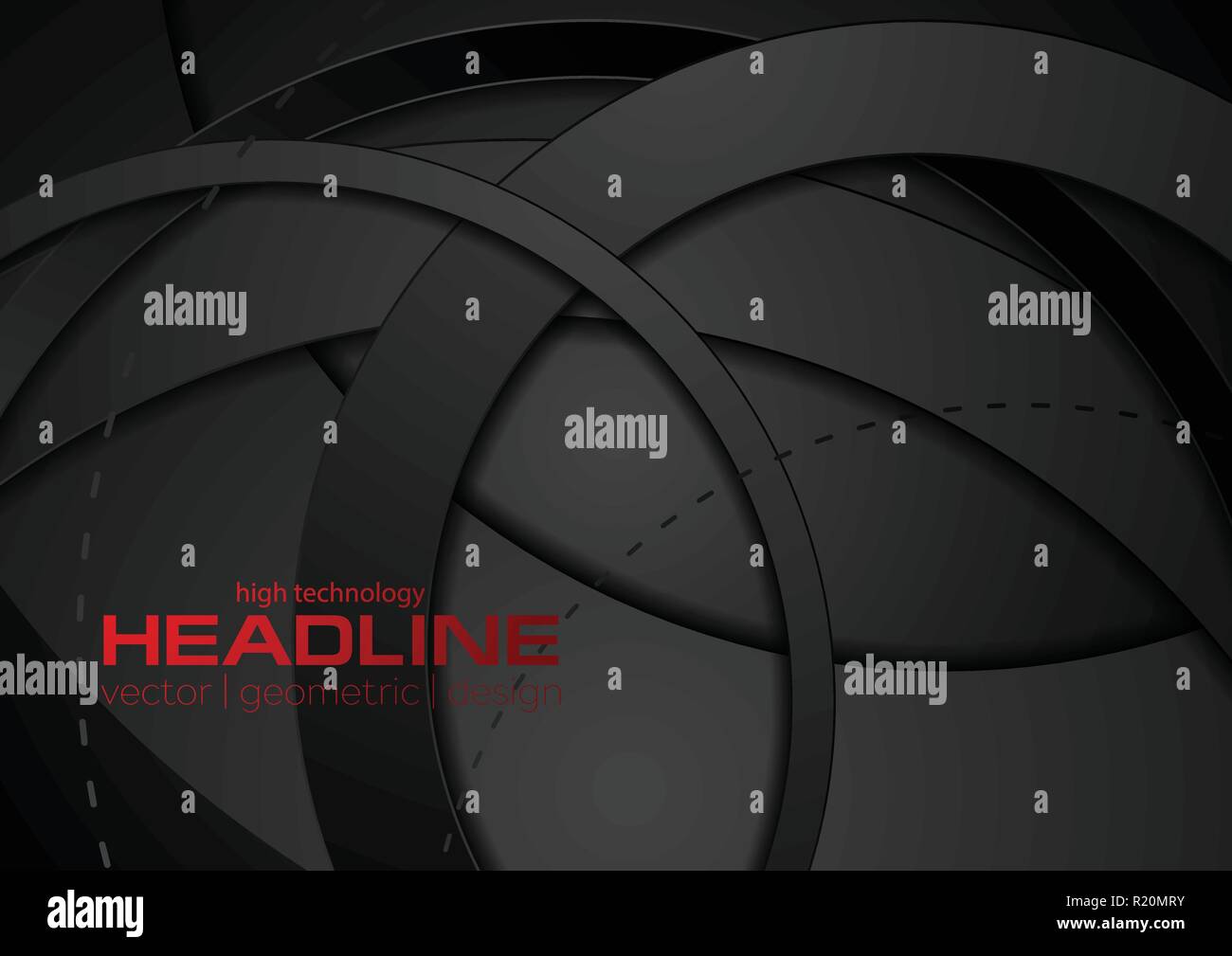 Black abstract tech geometric circles background. Vector rings graphic ...