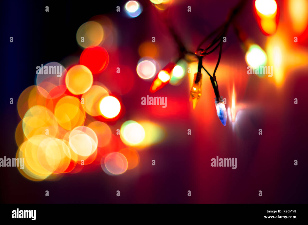 Christmas, celebration concept: blurred colorful lights on dark ...