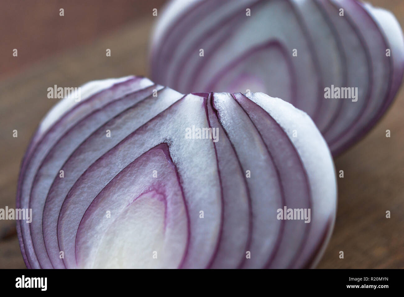 Food preparation, cooking concept: chopped and peeled fresh red onions ...