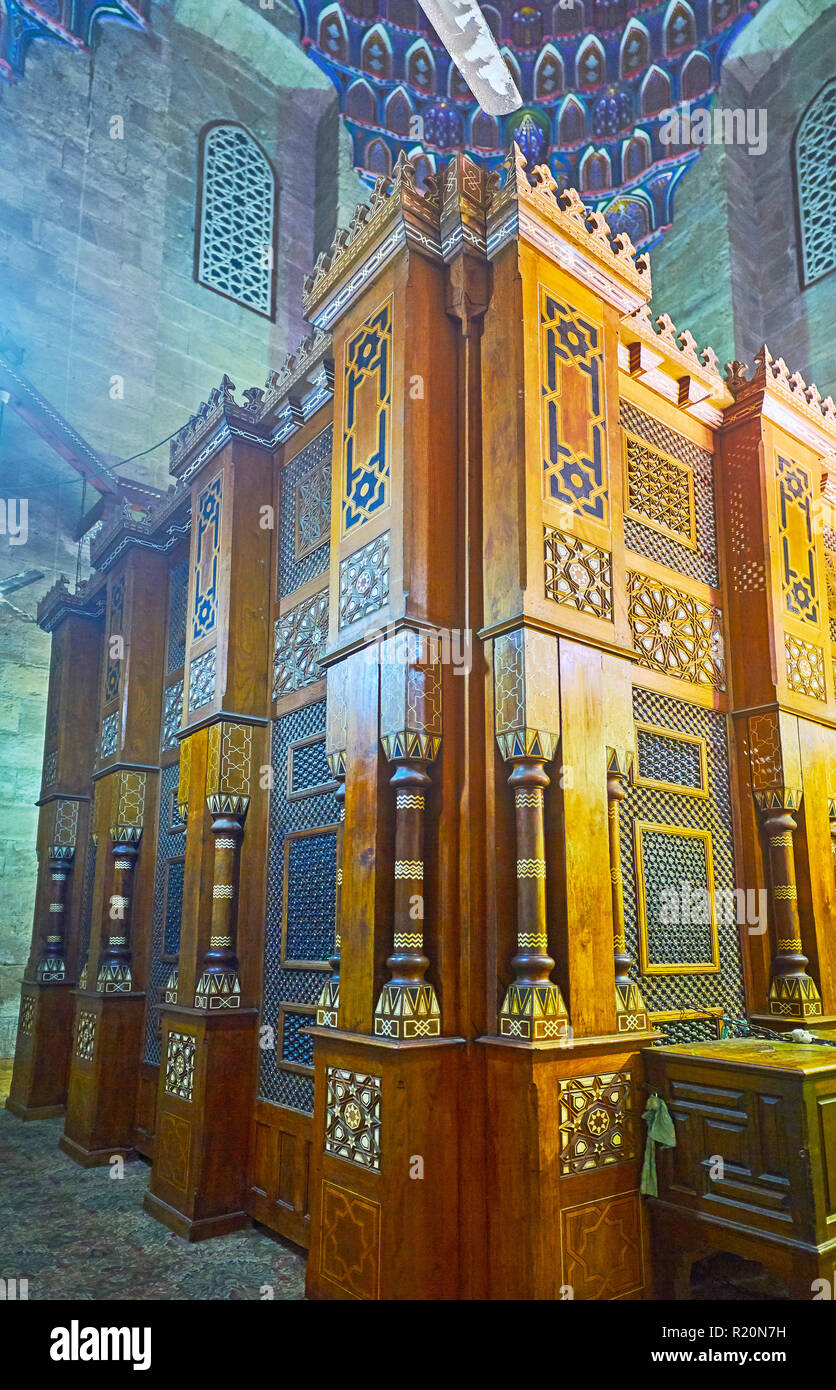 CAIRO, EGYPT - DECEMBER 21, 2017: The carved wooden Mausoleum of Sheikh ...
