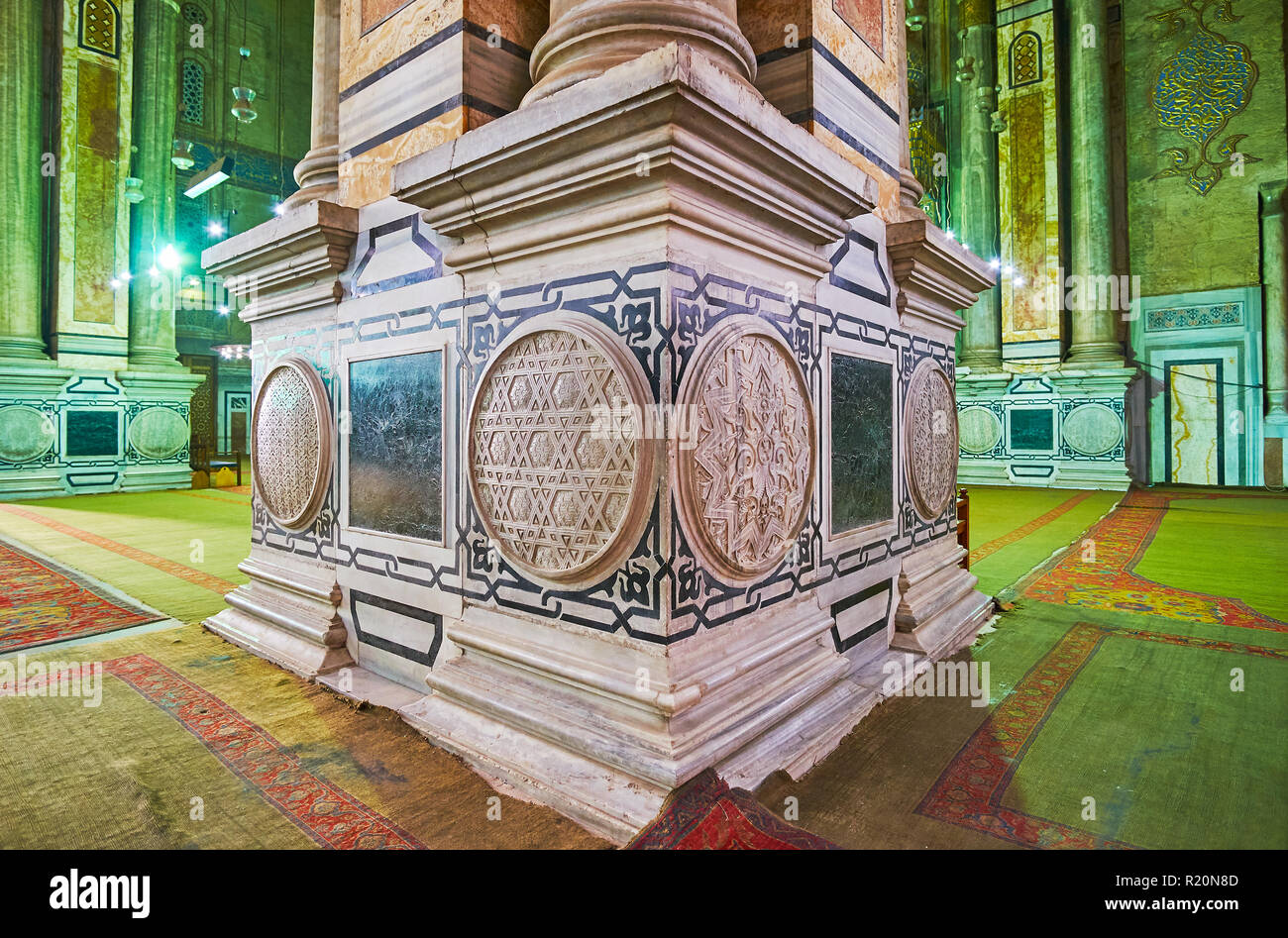 CAIRO, EGYPT - DECEMBER 21, 2017: The complex richly decorated plinth ...