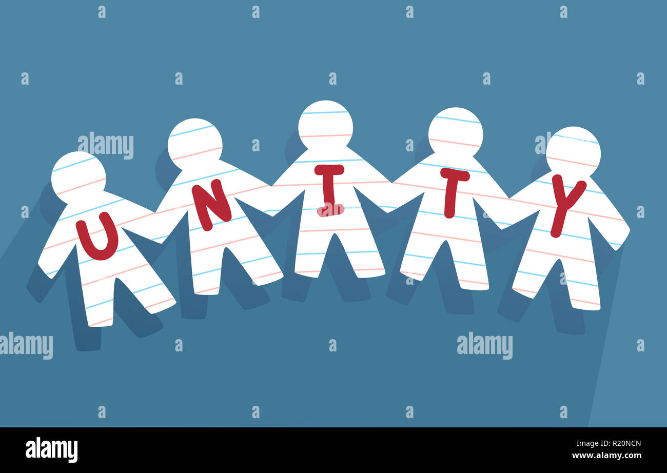 Concept Illustration Featuring a Paper Cut Out of People Holding Hands in Unity Stock Photo - Alamy
