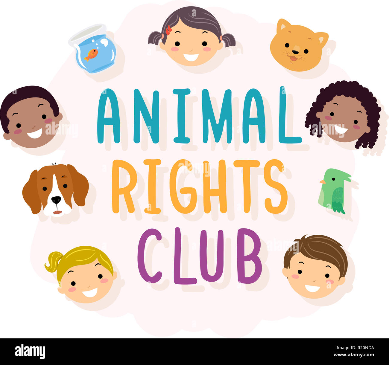 Colorful Illustration Featuring the Words Animal Rights Club Surrounded ...