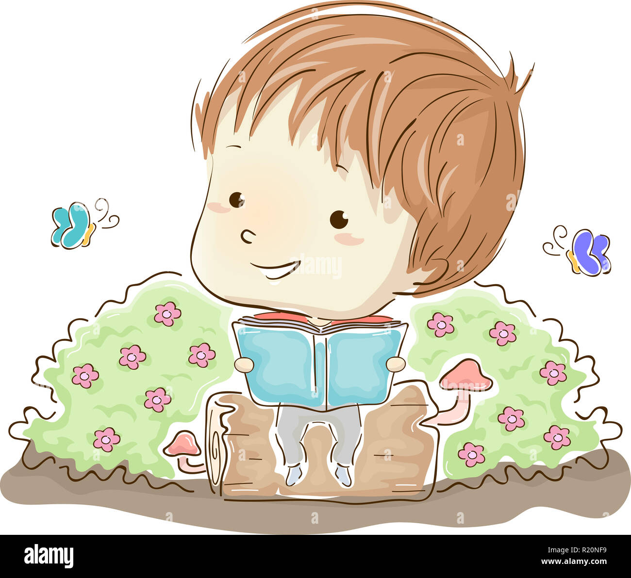 Colorful Illustration Featuring a Cute Little Kid Reading a Book in the ...