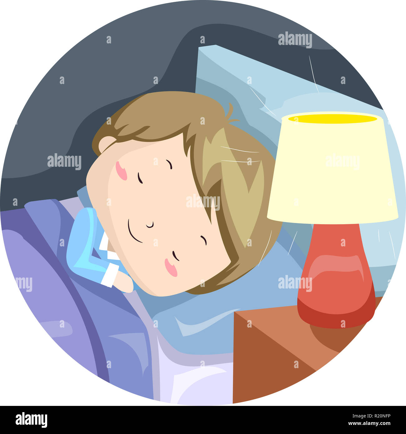 Colorful Illustration Featuring a Cute Little Boy Sleeping Peacefully ...