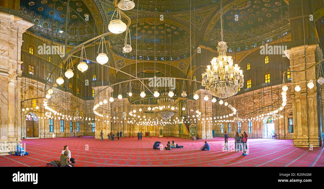 CAIRO, EGYPT - DECEMBER 21, 2017: The large ornate prayer hall of ...