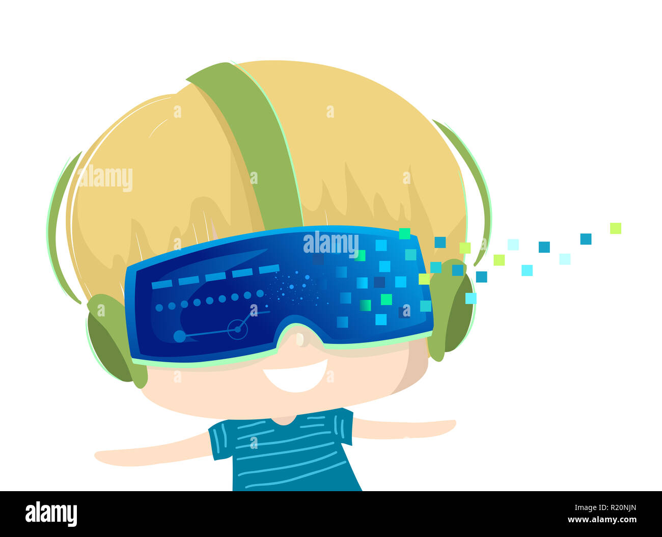 Colorful Illustration Featuring a Cute Little Boy Wearing a Virtual ...