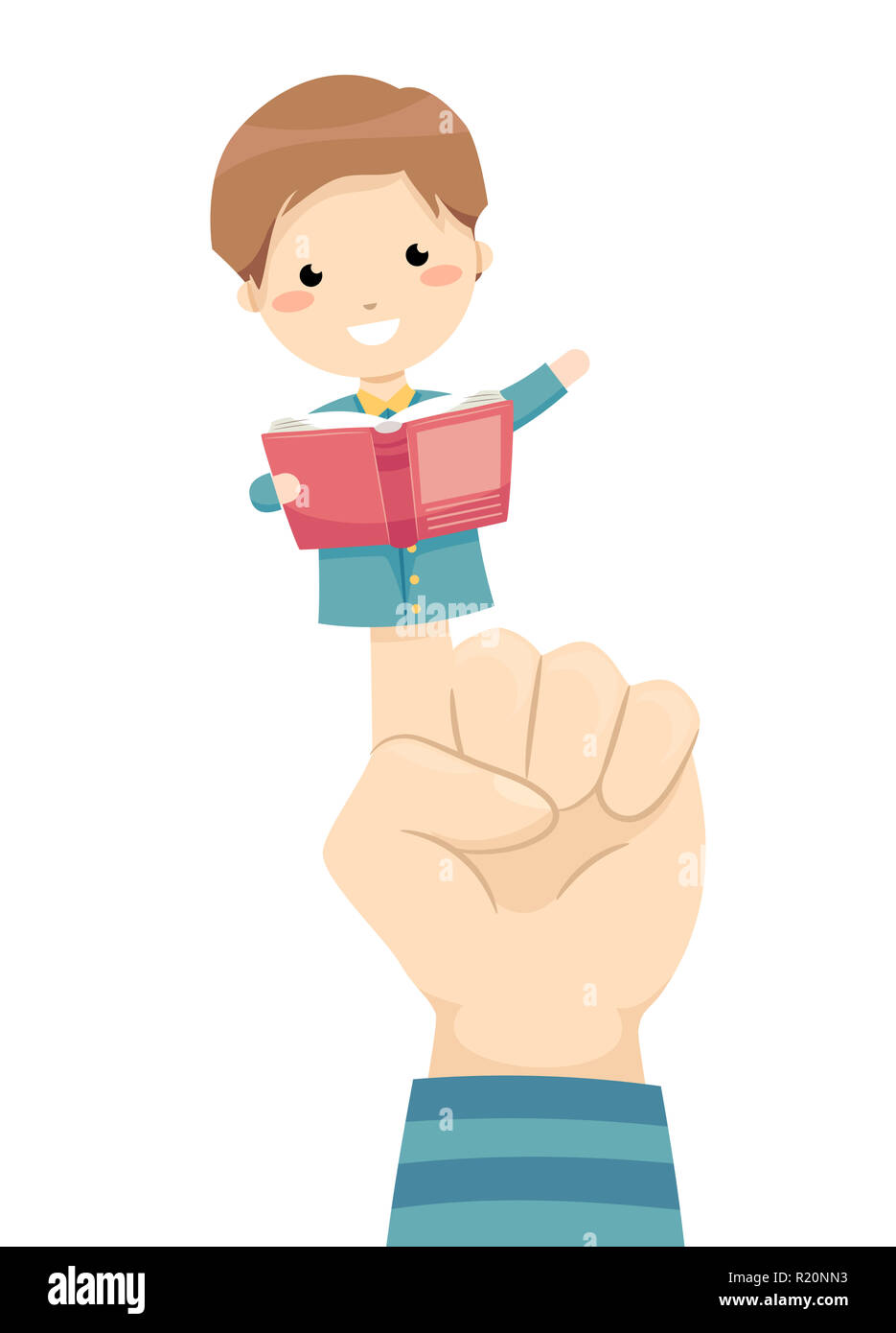 Colorful Illustration Featuring a Little Boy Holding a Puppet Reading a ...