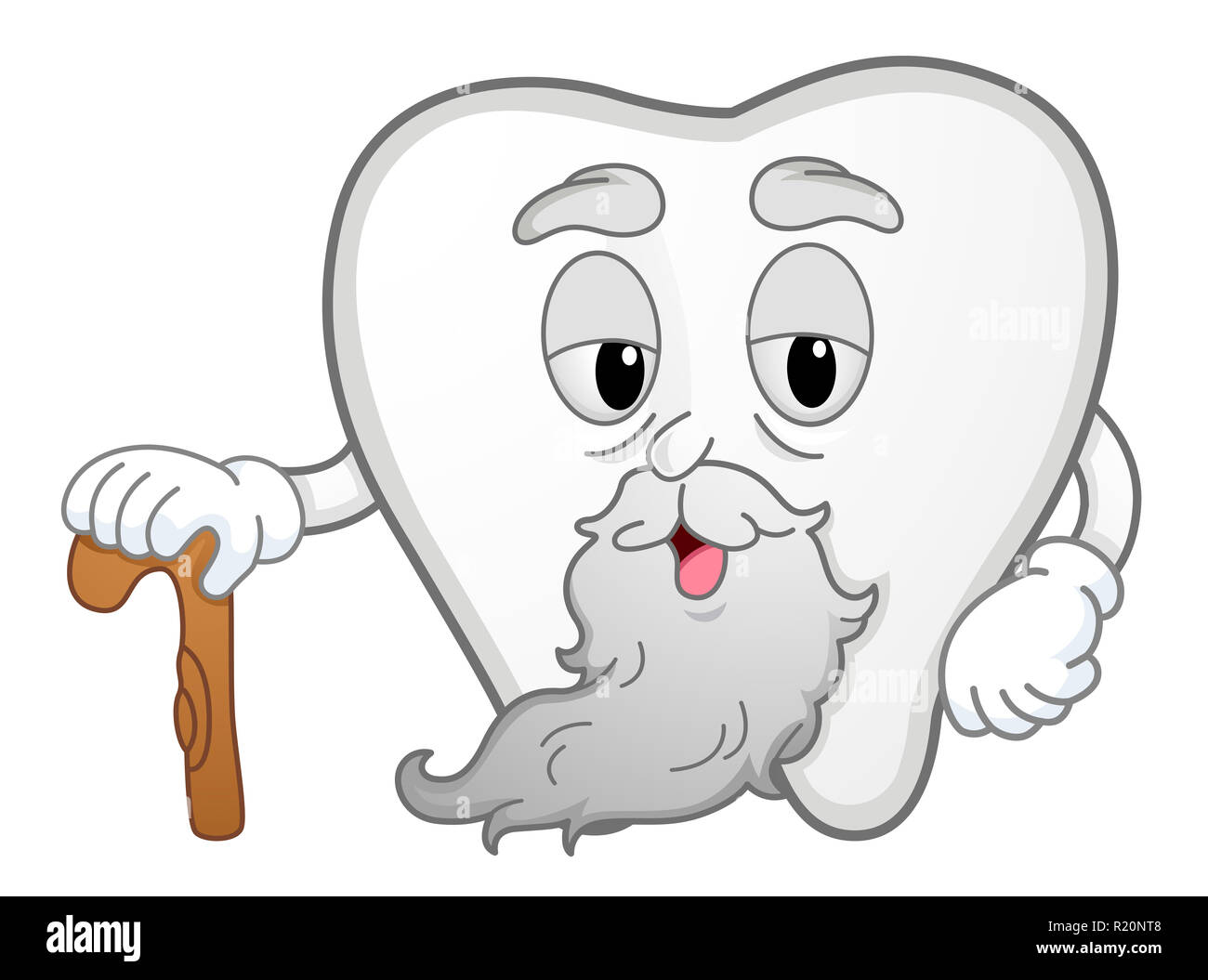 Cute Mascot Illustration Featuring an Old Tooth With Gray Flowing Hair ...