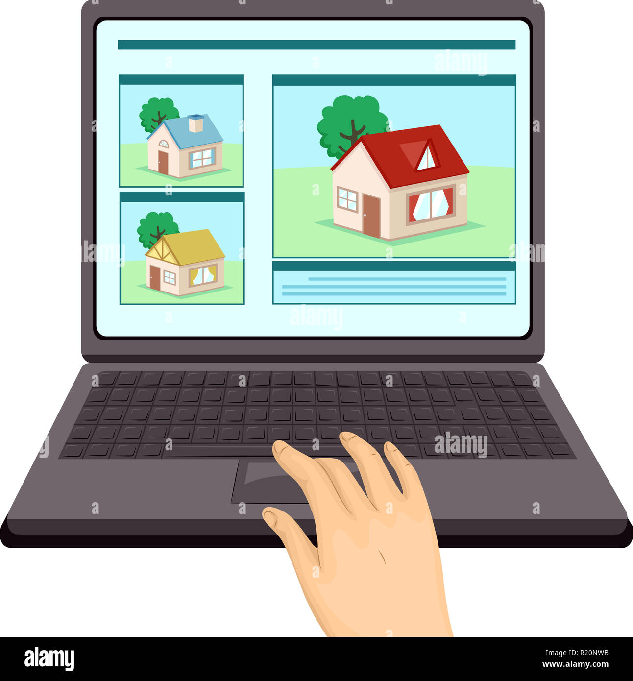 Illustration Featuring a Hand Browsing Real Estate Properties on His ...