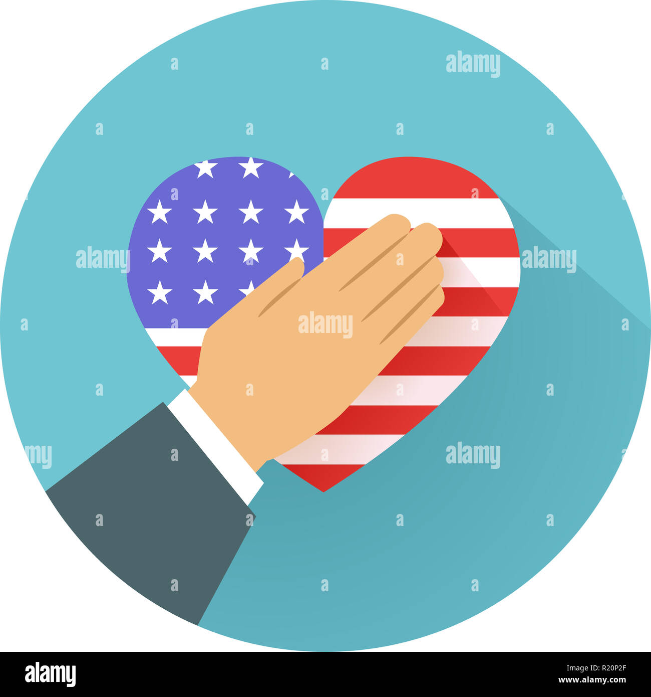 Illustration of a Hand Over a United States Flag Shaped as a Heart ...
