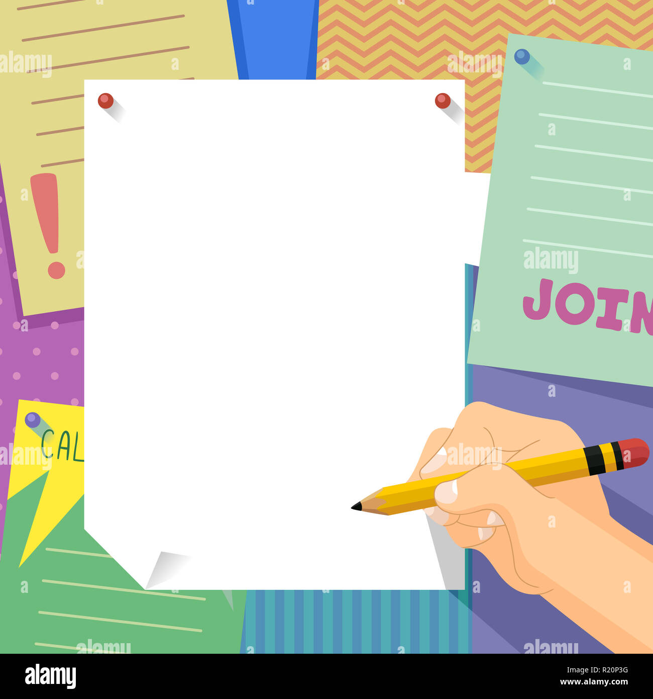 Illustration of a Hand Holding a Pencil Signing a Blank Club Poster at ...