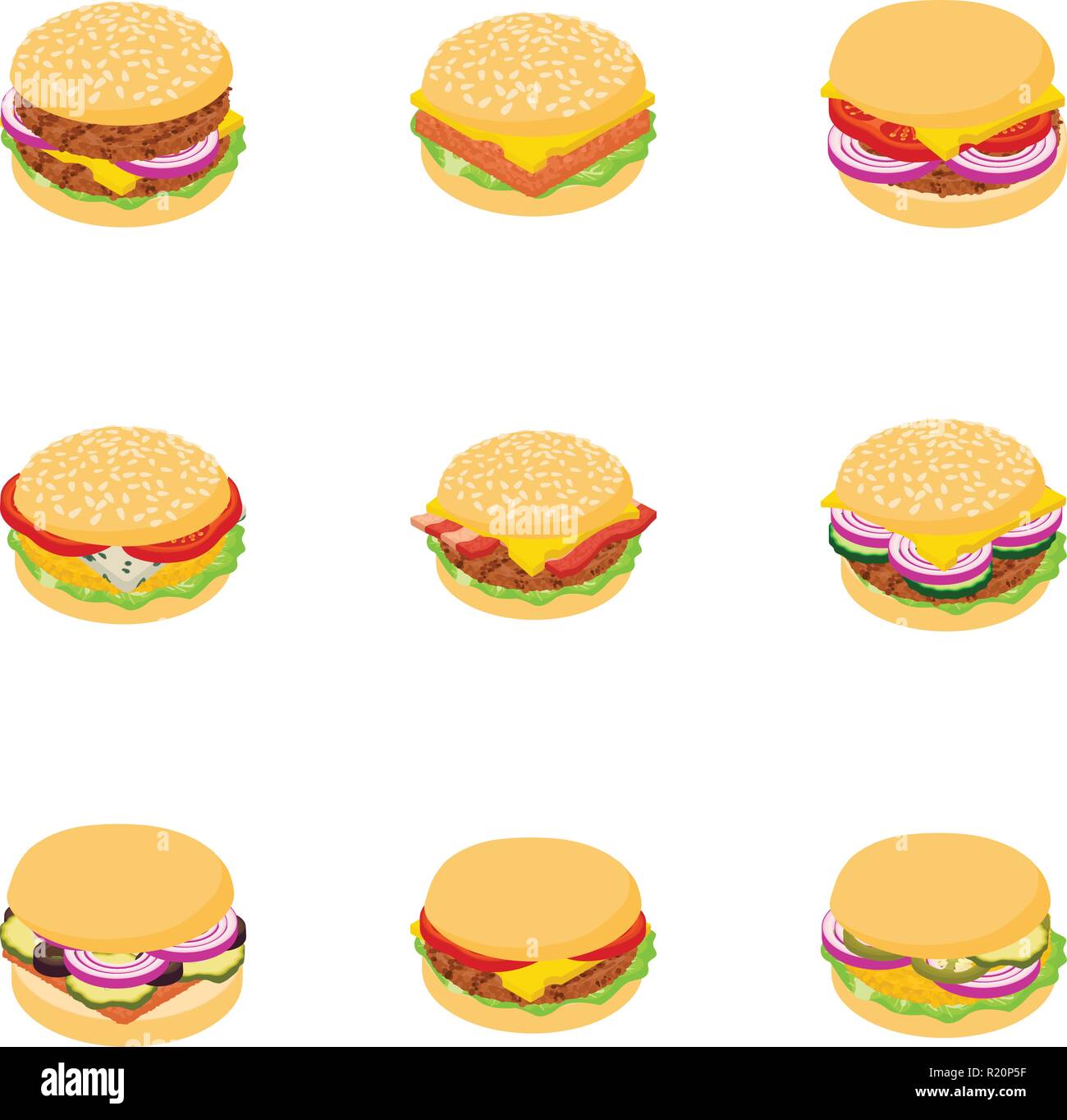 Homemade burger icons set, cartoon style Stock Vector Image & Art - Alamy