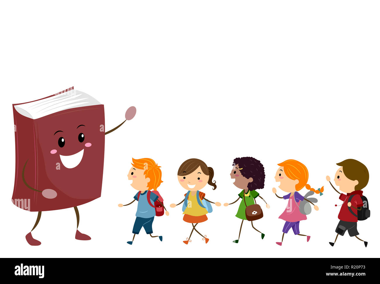 Illustration of Stickman Kids Students Walking Towards a Book Mascot ...