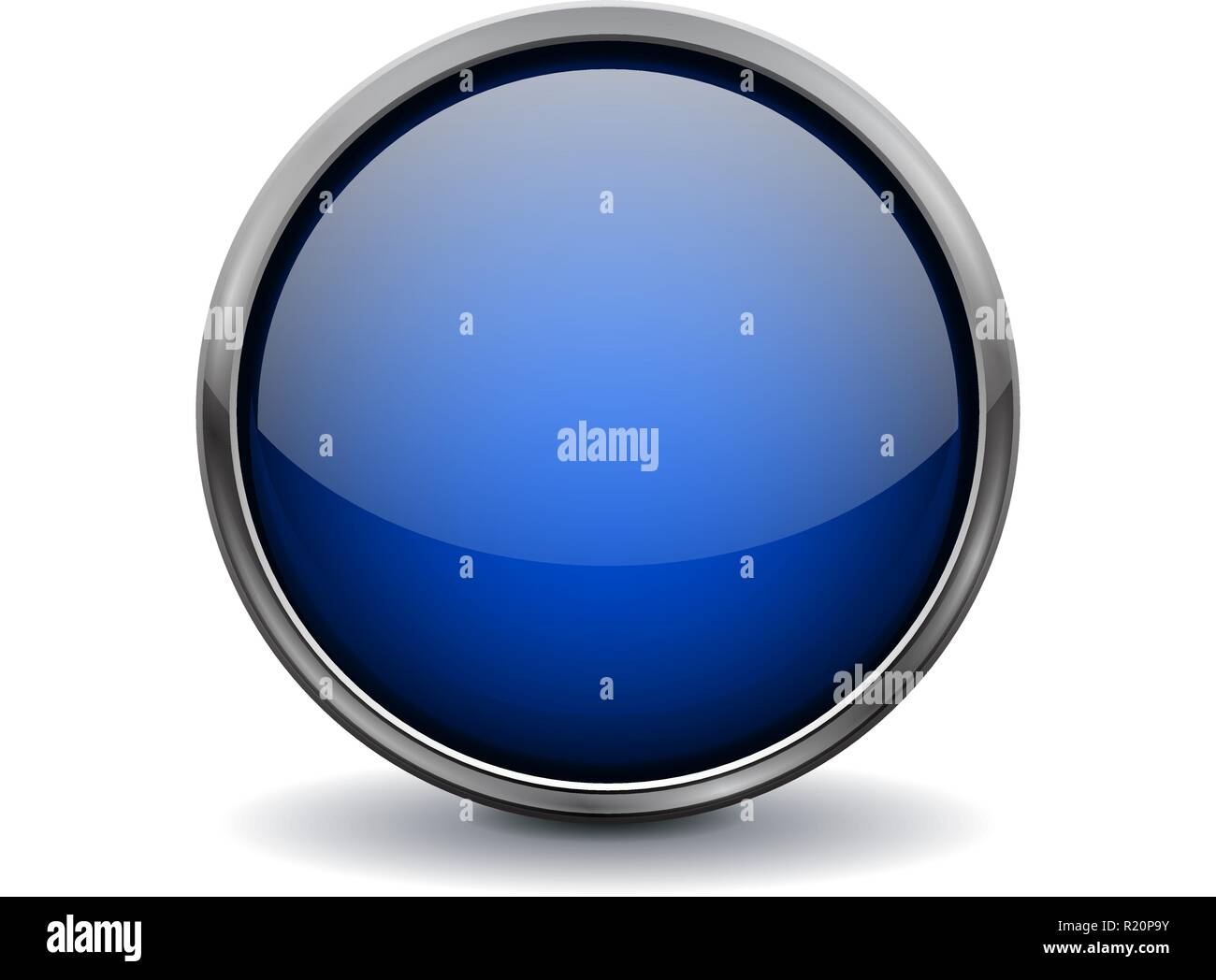 Blue glass button. Shiny 3d icon with metal frame Stock Vector Image ...