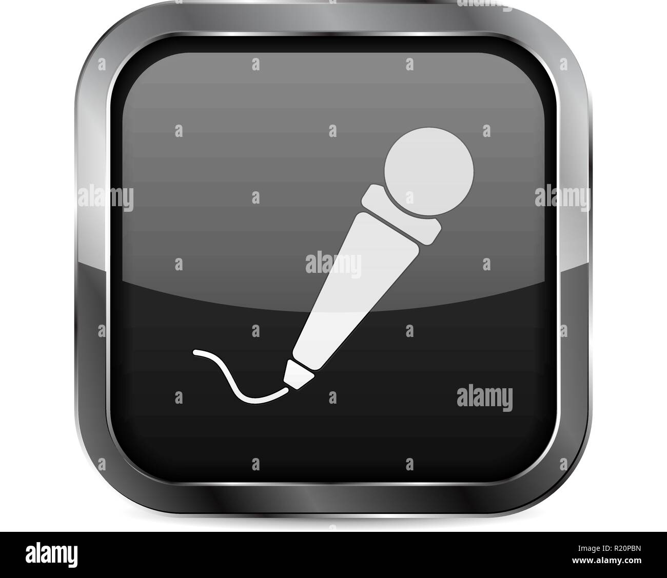 Mic button. Black glass 3d icon with metal frame Stock Vector Image ...