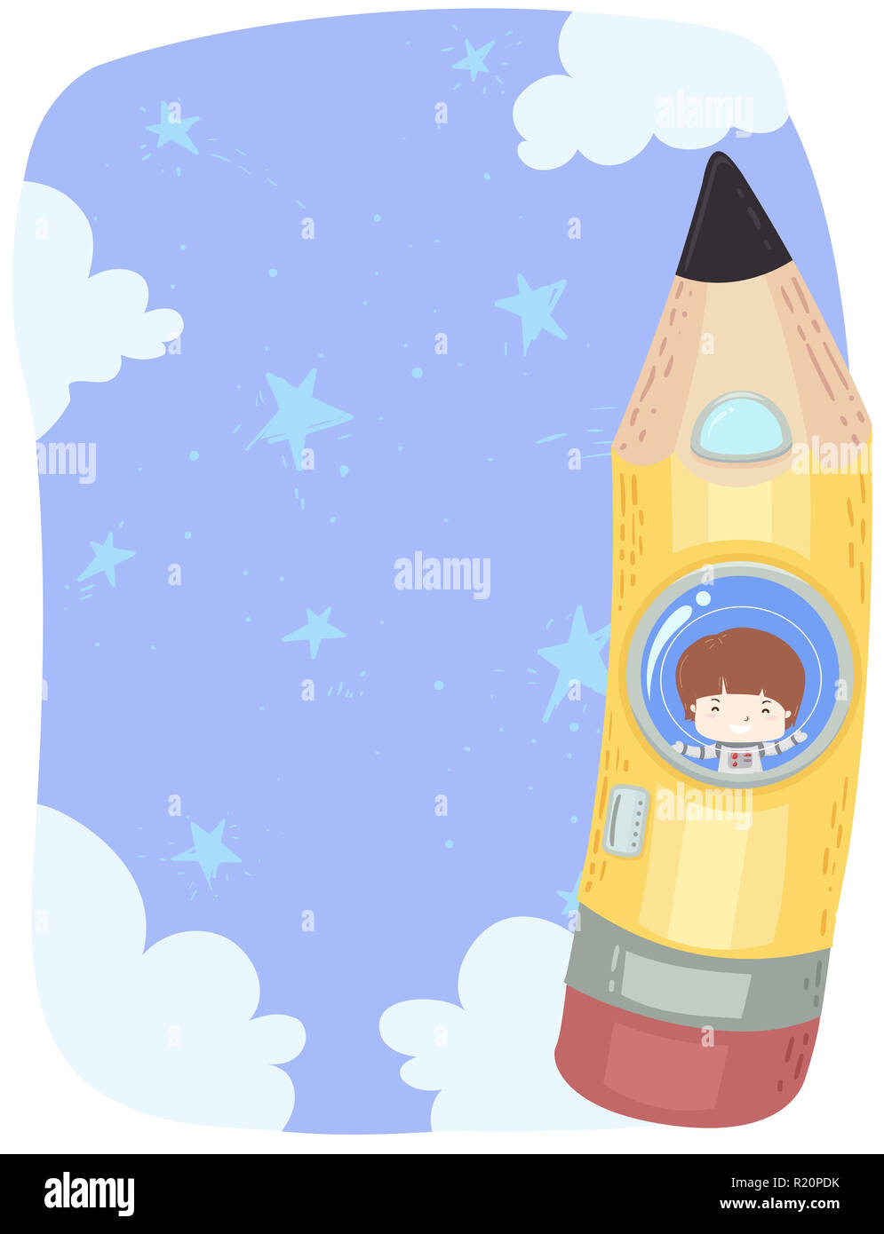 Colorful Whimsical Illustration Featuring a Cute Little Boy Riding a ...