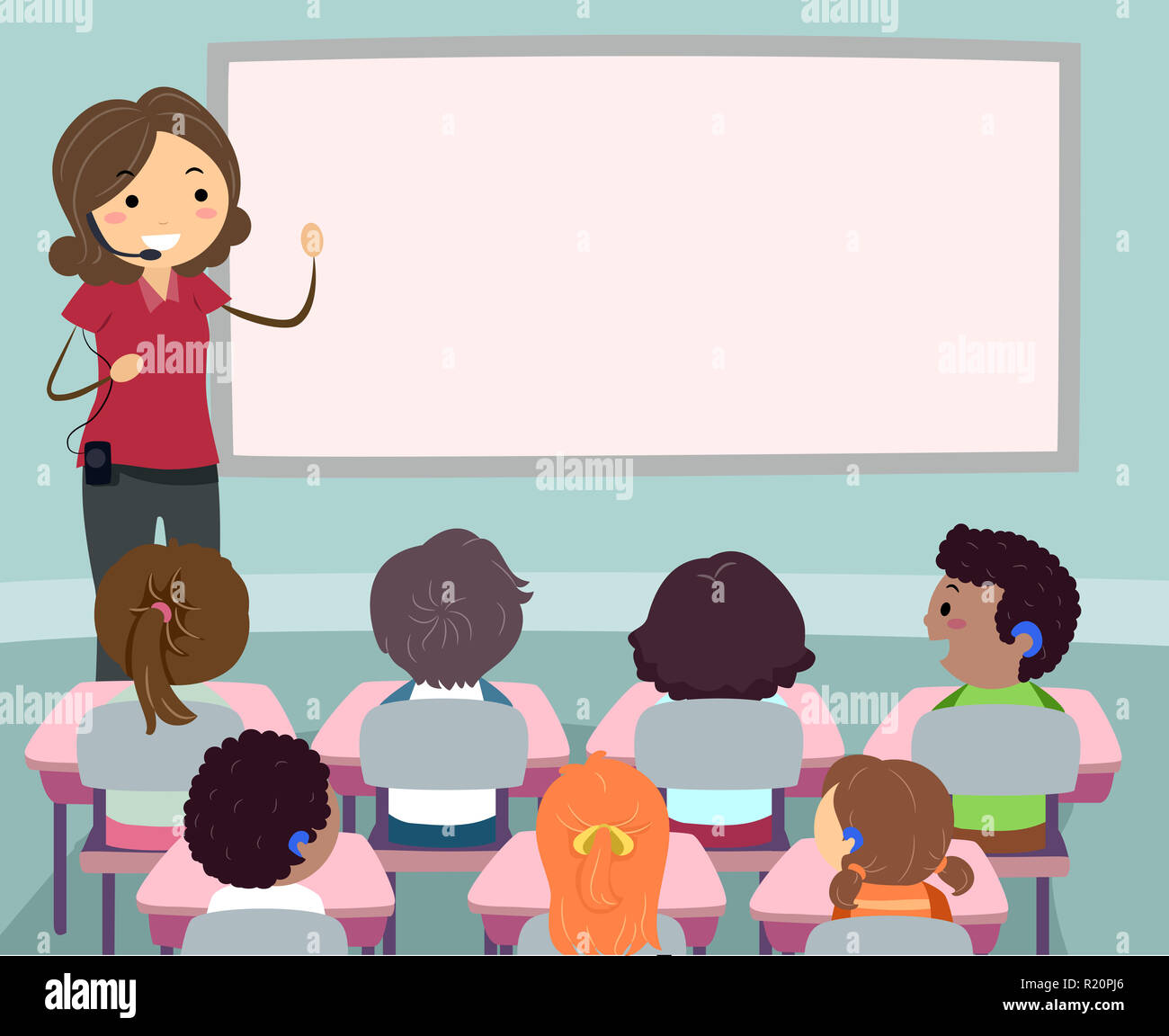 Colorful Stickman Illustration Featuring a Teacher Wearing an FM ...