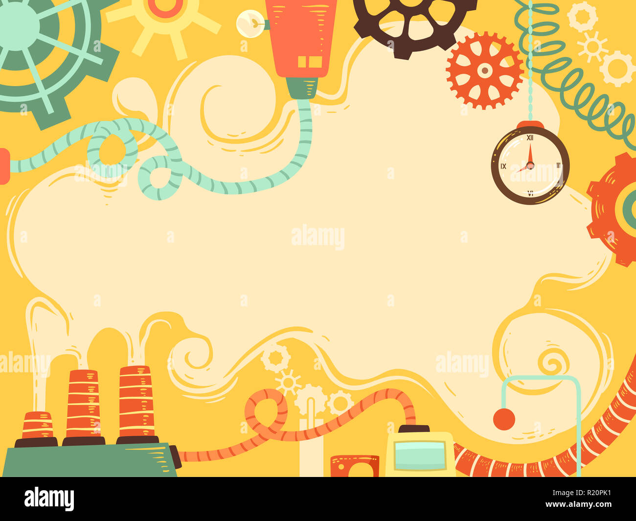 Colorful Background Illustration Featuring a Steampunk Laboratory ...