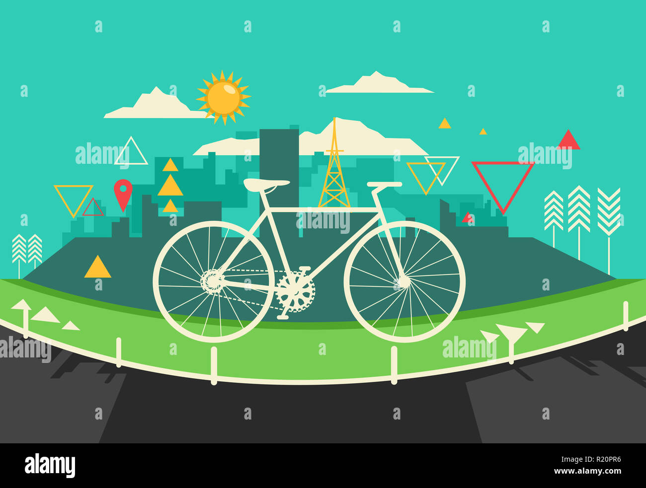Illustration of a Bike Lane in Abstract Geometric Design Stock Photo ...