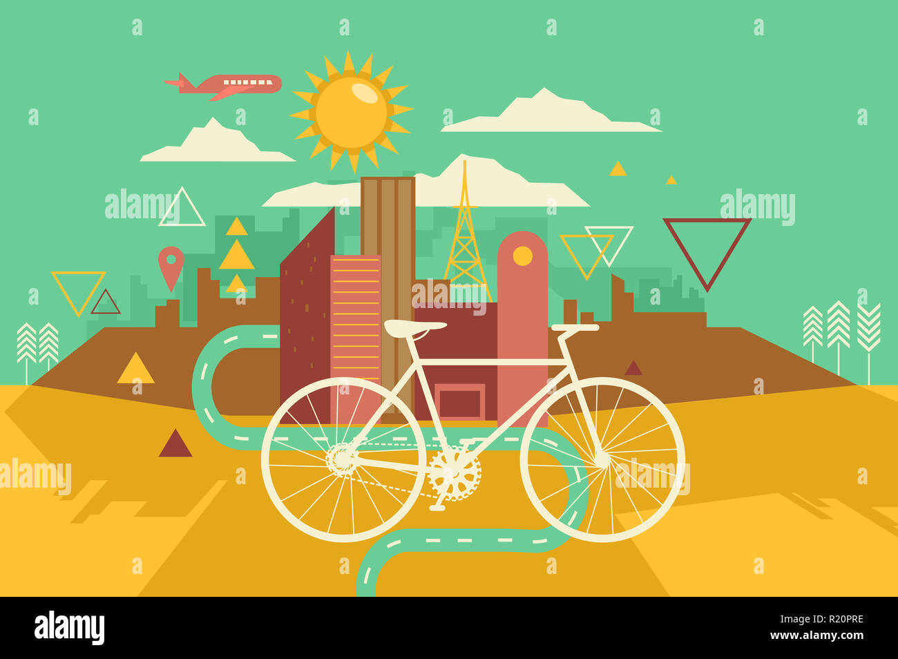 Illustration of a Bike Lane in Abstract Geometric Design Stock Photo ...