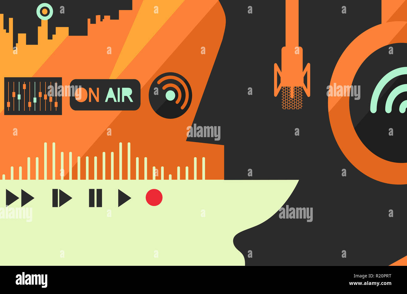 Concept Illustration of Broadcast Communication Featuring Media Buttons ...