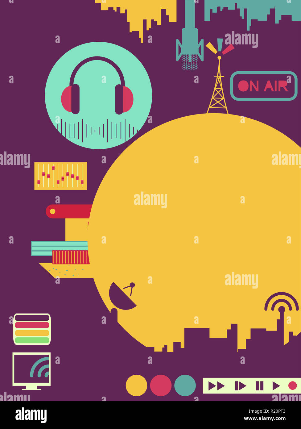 Concept Illustration of a Broadcast Design with Radio Towers with Media ...