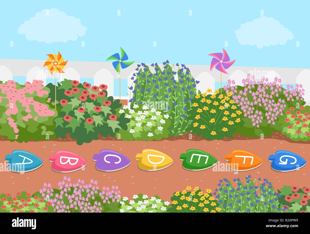 Illustration of an Alphabet Stepping Stones in the Flower Garden Stock ...