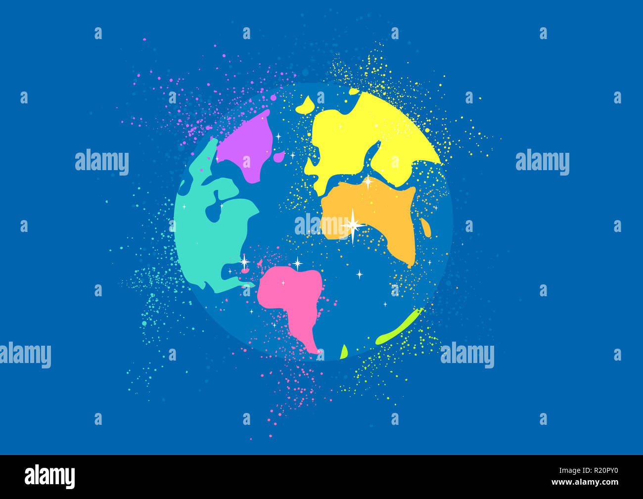 Illustration of a Globe in Different Colors with Circles and Sparkles ...