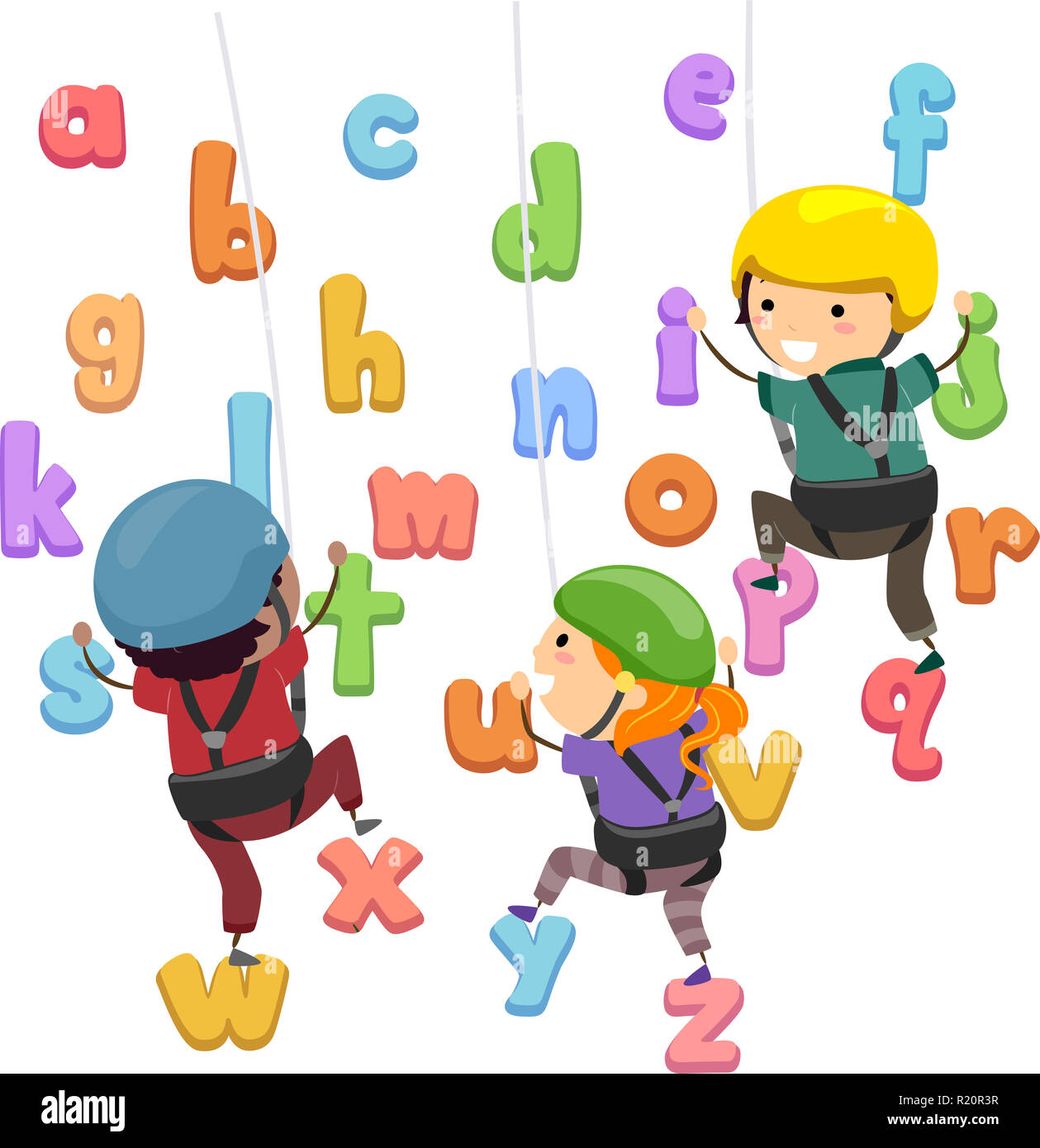 Illustration of Stickman Kids Wearing Helmet, Climbing and Going Up an ...