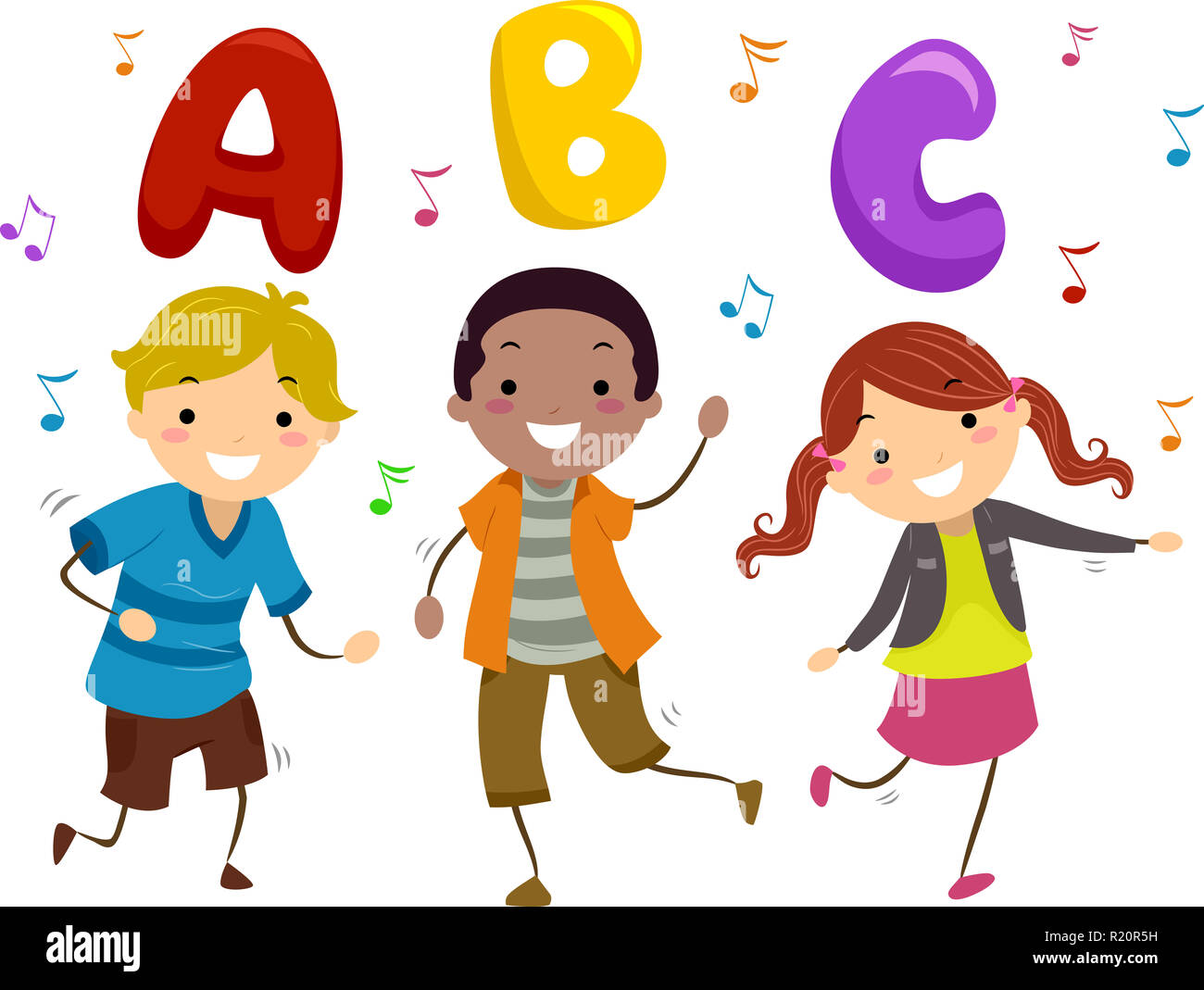 Illustration of Stickman Kids Dancing to Music with ABC and Music Notes ...