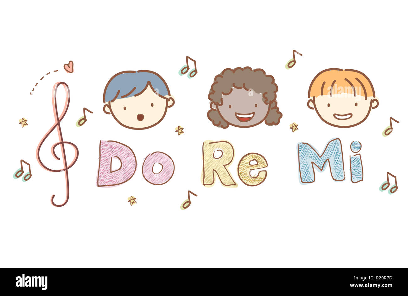 Illustration of Stickman Kids Heads Singing Do Re Mi, with Music Notes ...