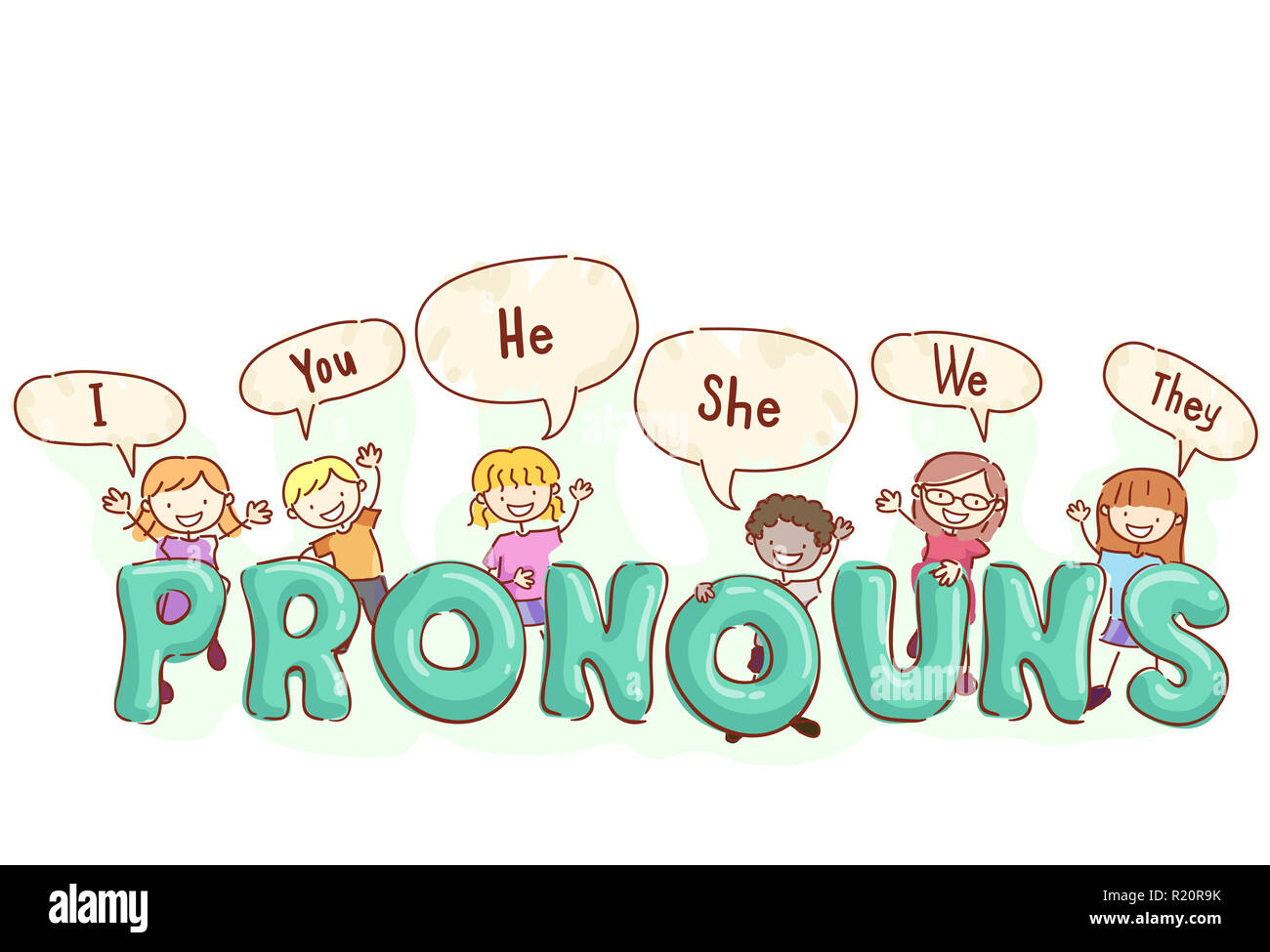 Illustration of Stickman Kids Speaking Pronouns in Speech Bubbles Stock ...
