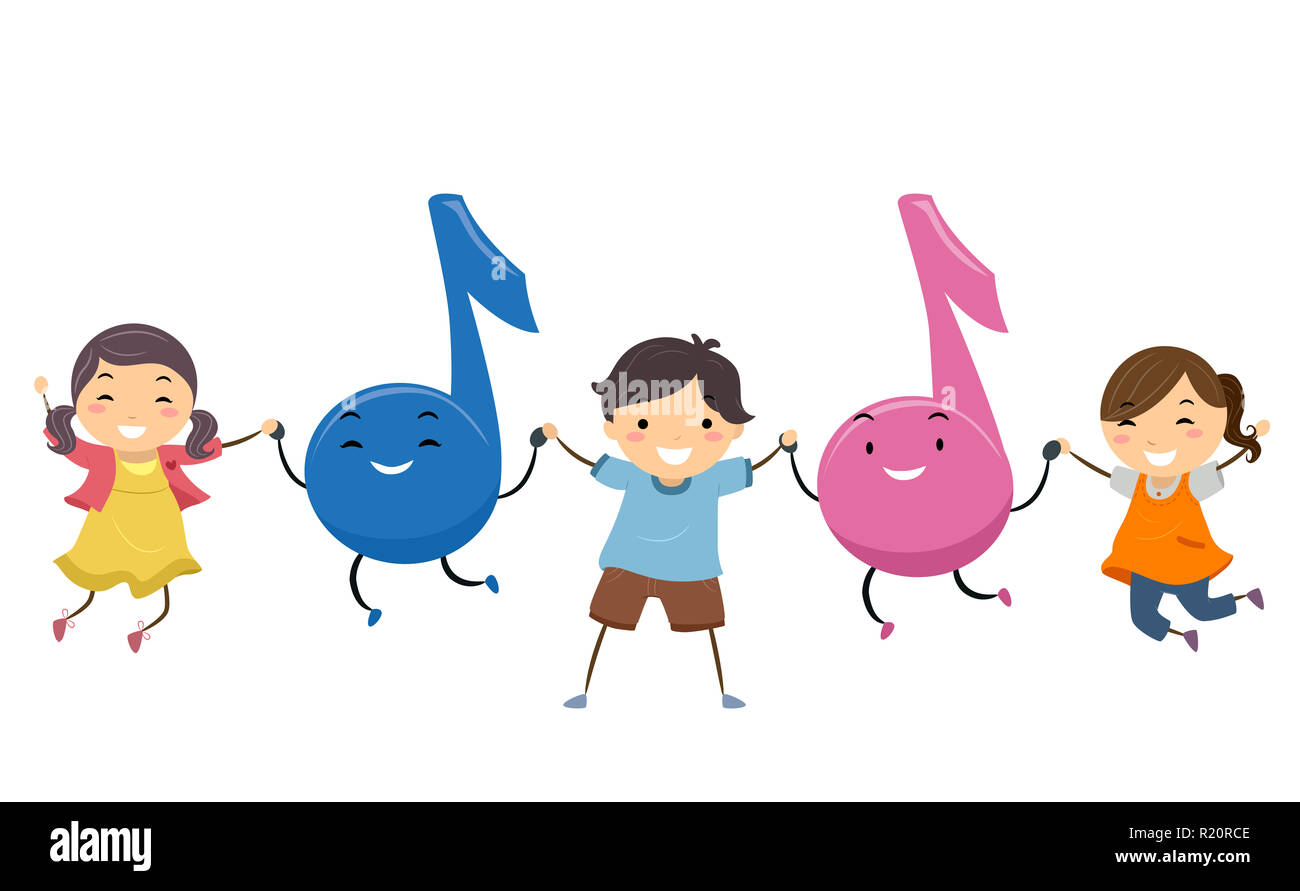 Illustration of Stickman Kids Jumping with Music Notes Mascots Stock ...