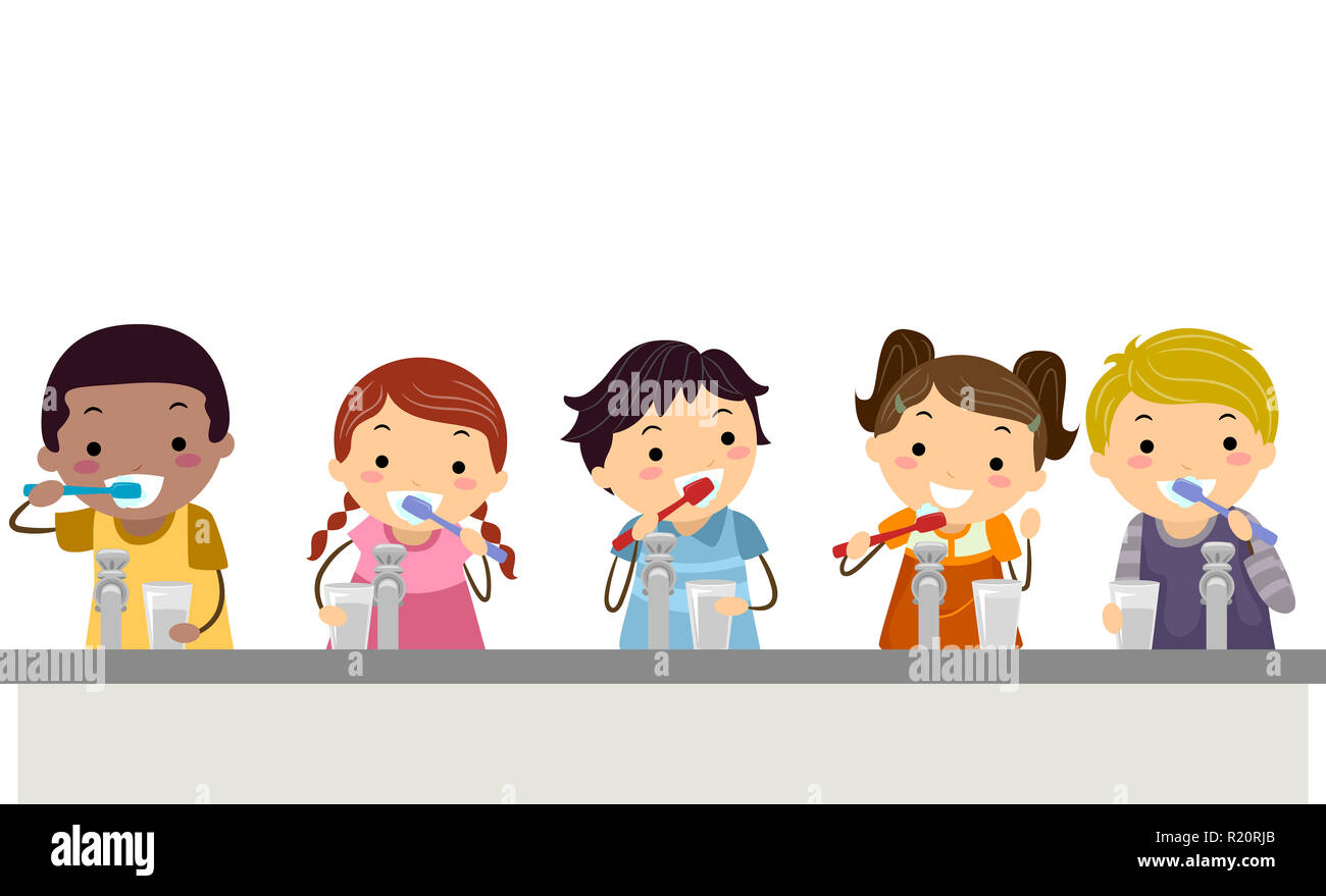 Child Brushing Teeth With Water