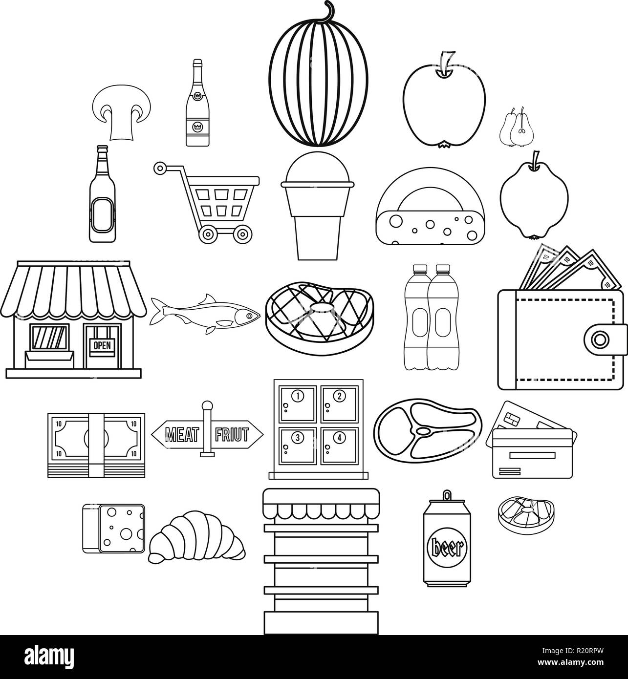 Grocery icons set, outline style Stock Vector Image & Art - Alamy