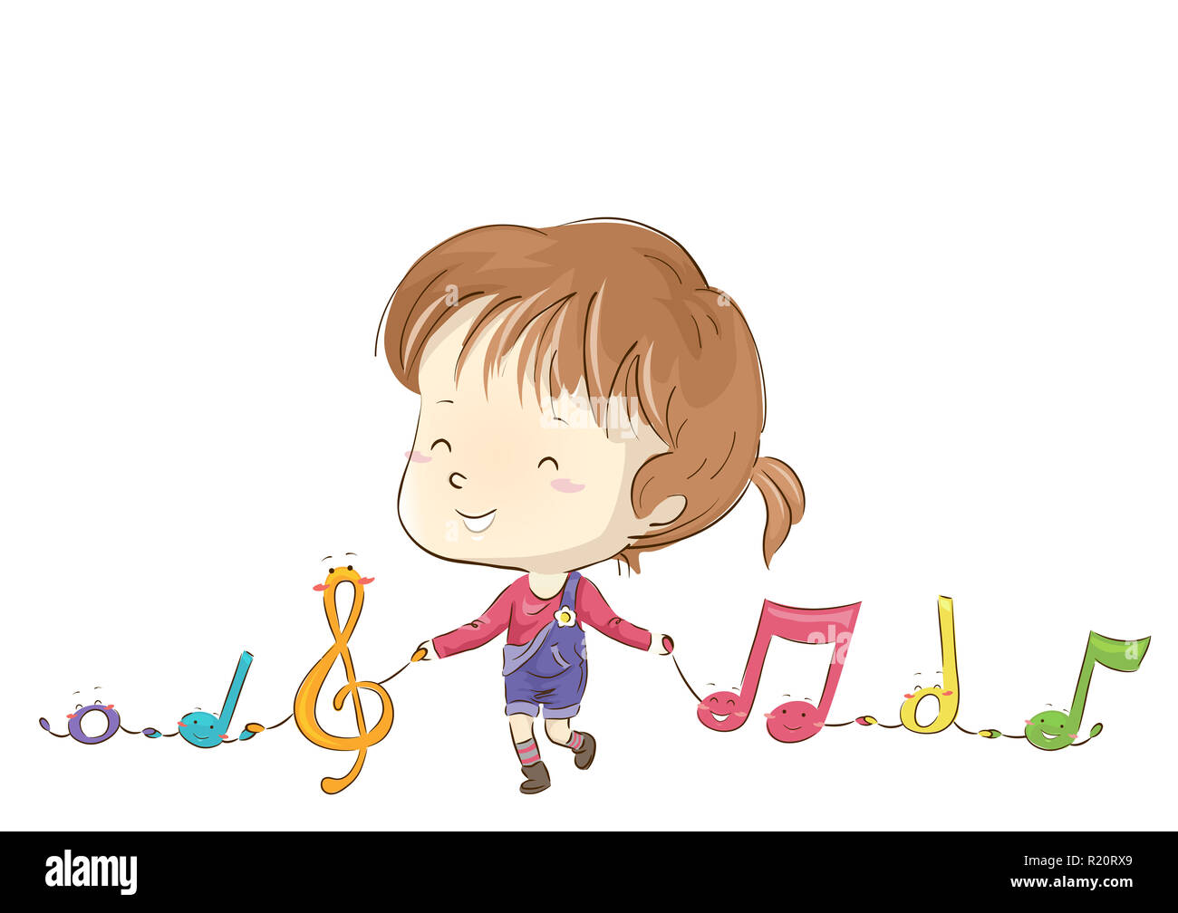 Illustration of a Kid Girl Holding Hands of Different Music Notes ...
