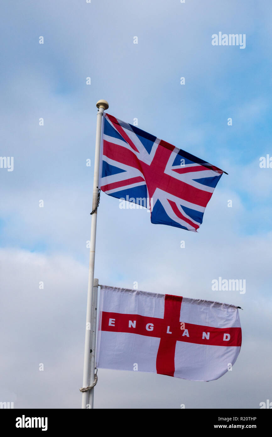 The Union Jack and the flag of St George flying together on one pole ...