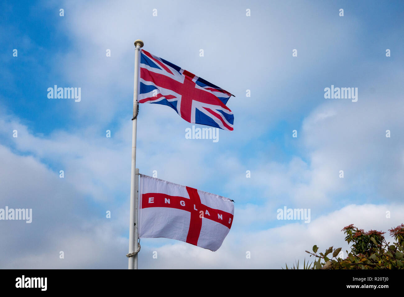 The Union Jack and the flag of St George flying together on one pole ...