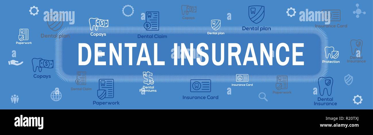 Dental Insurance Web Header Banner - Outline Icons, teeth, premiums ...