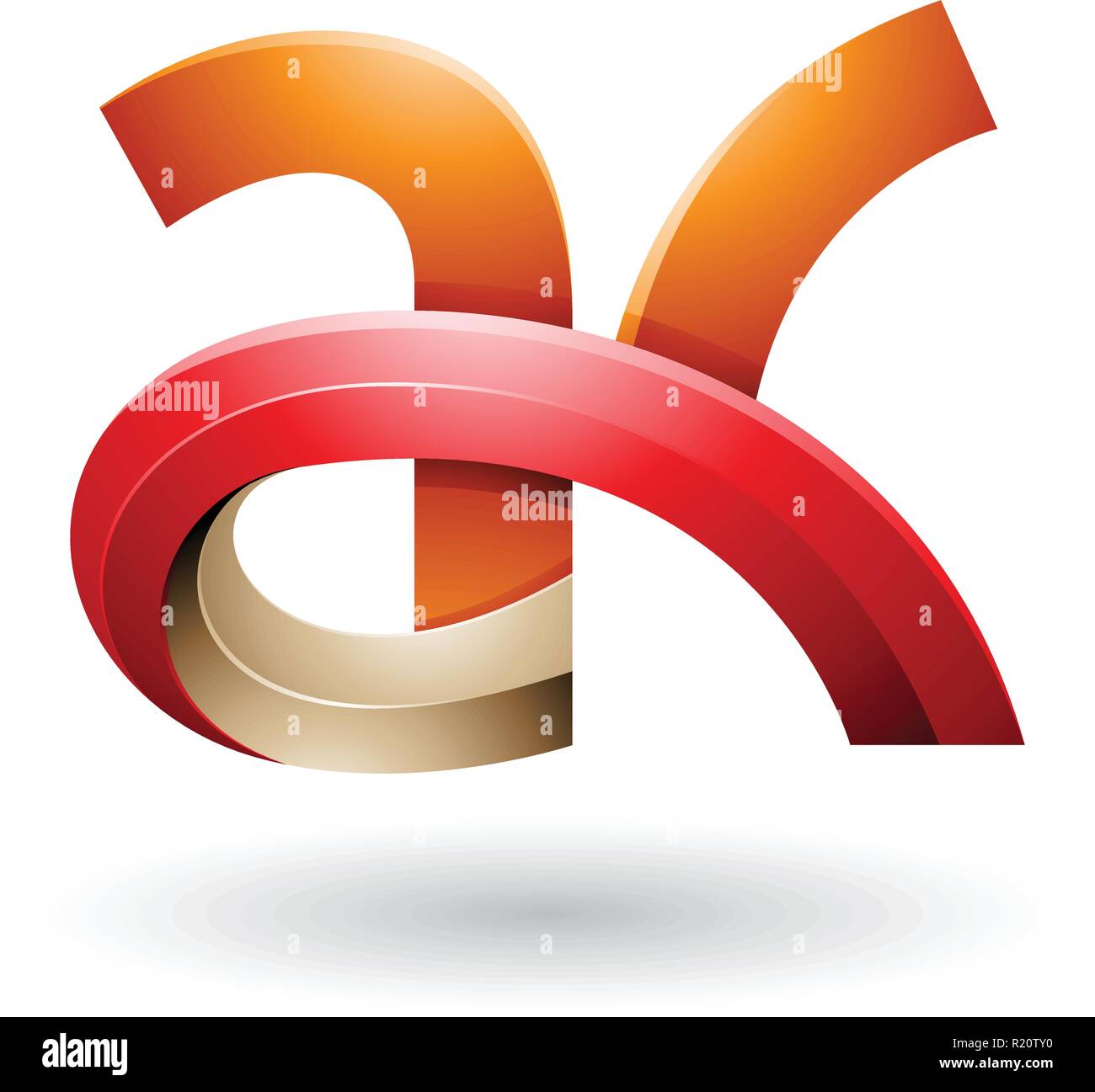 Vector Illustration of Orange and Red 3d Bold Curvy Letter A and K ...