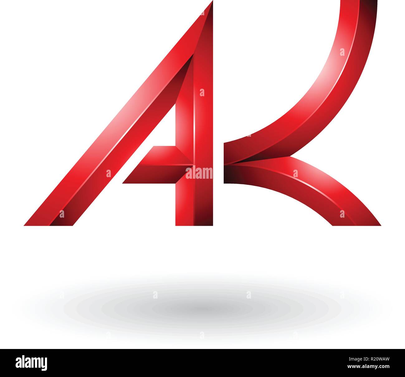 Vector Illustration of Red Bold and Curvy Geometrical Letters A and K ...