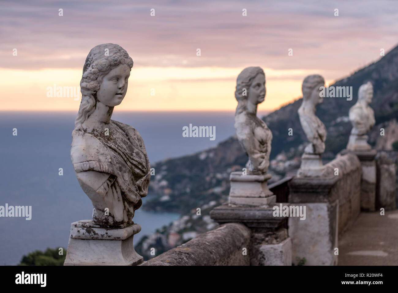 Famous statues with view of the Mediterranean Sea on the Terrace of ...