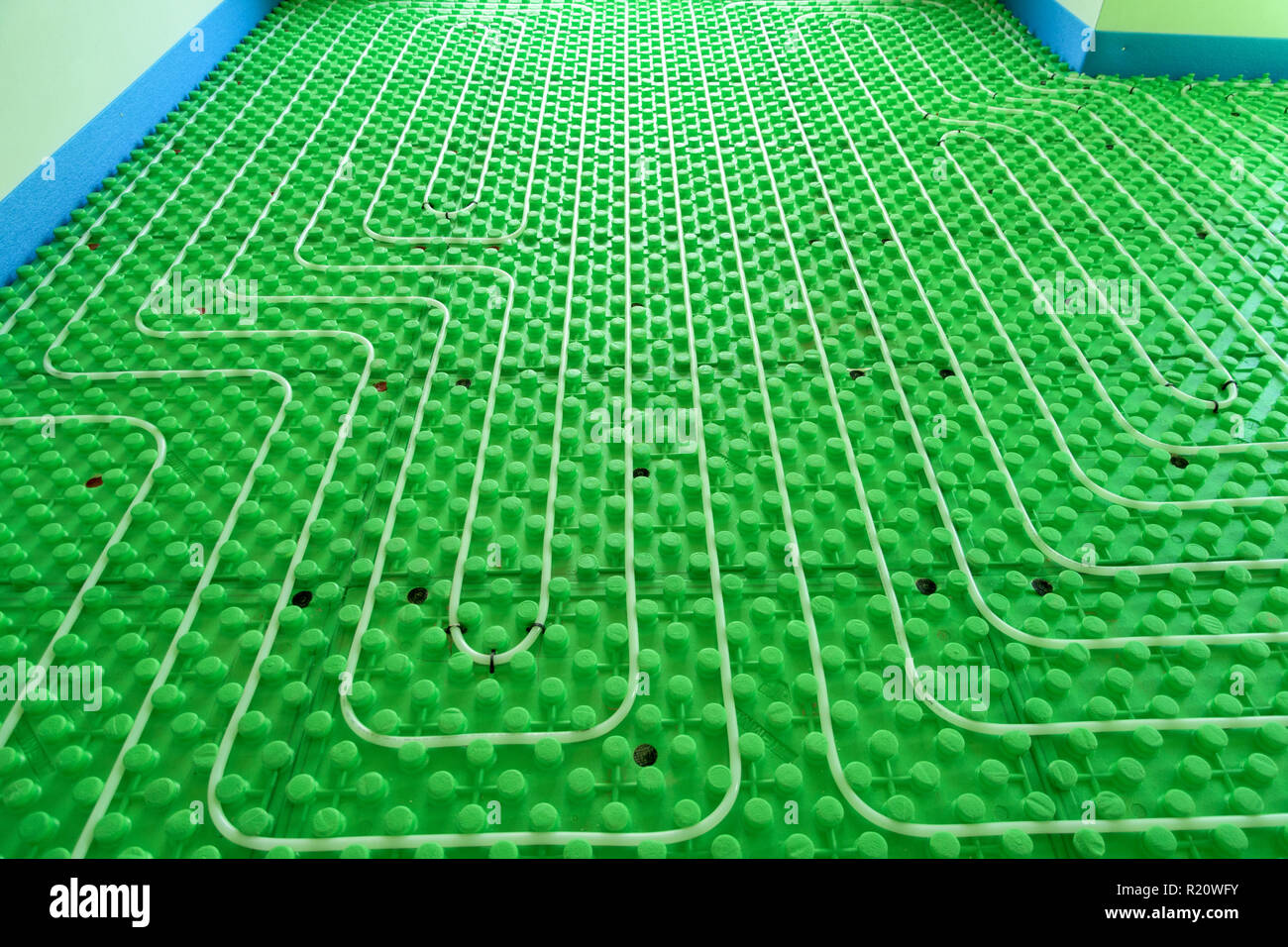 Part of room floor heating system - hydro installation with pipes Stock ...