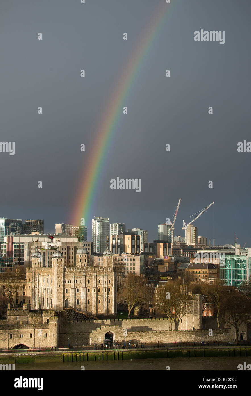 Rainbow over Tower of London, London, UK Stock Photo - Alamy