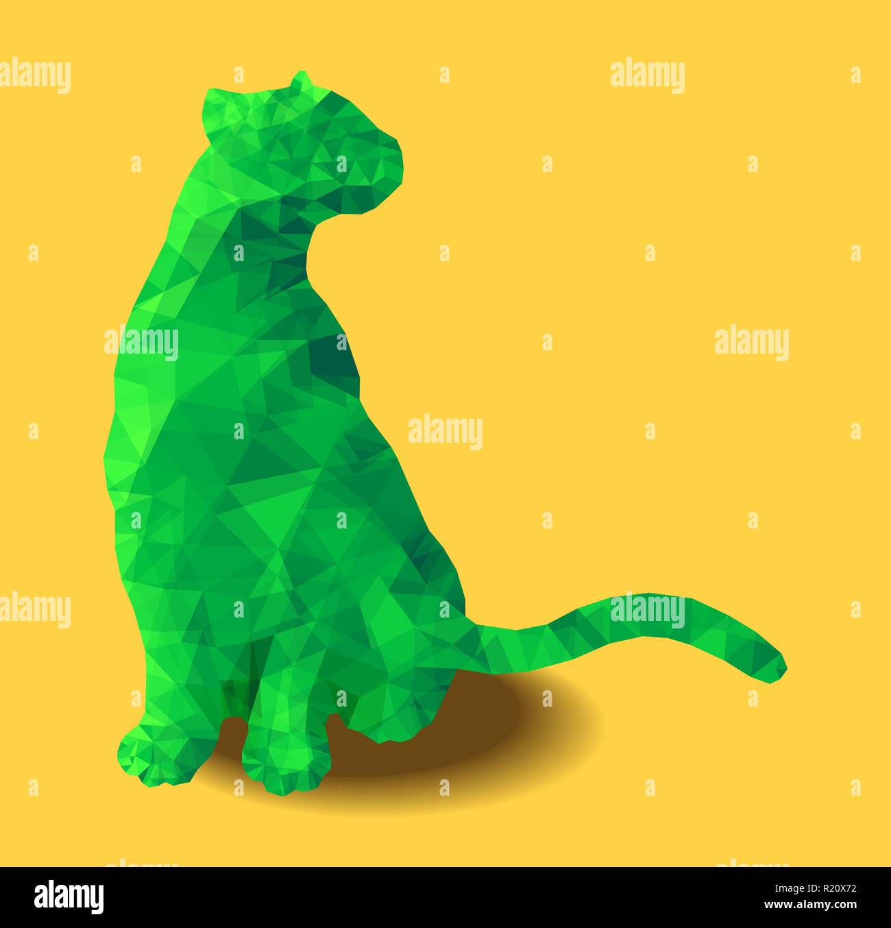 Poly animal cat sitting colored green polygonal abstract vector ...