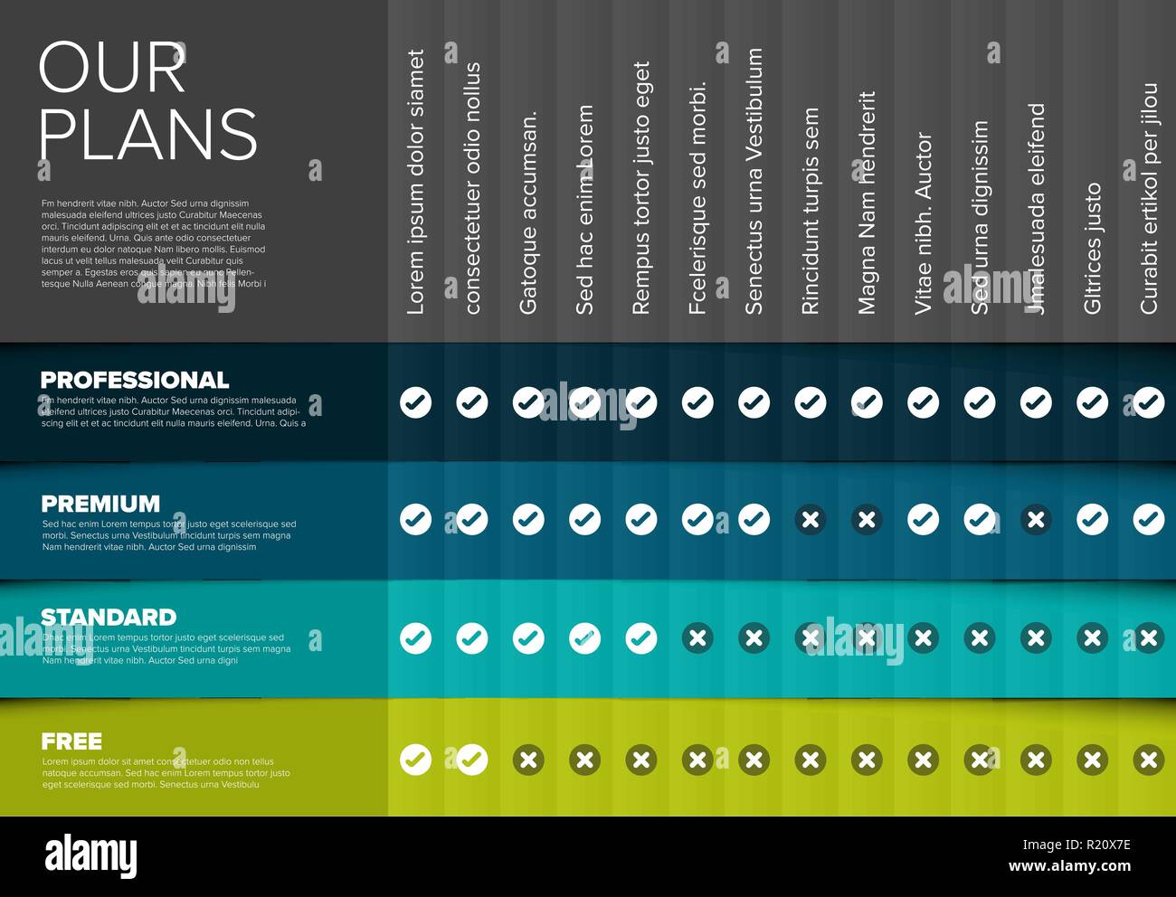 Product / service price comparison cards with descriptions and features ...